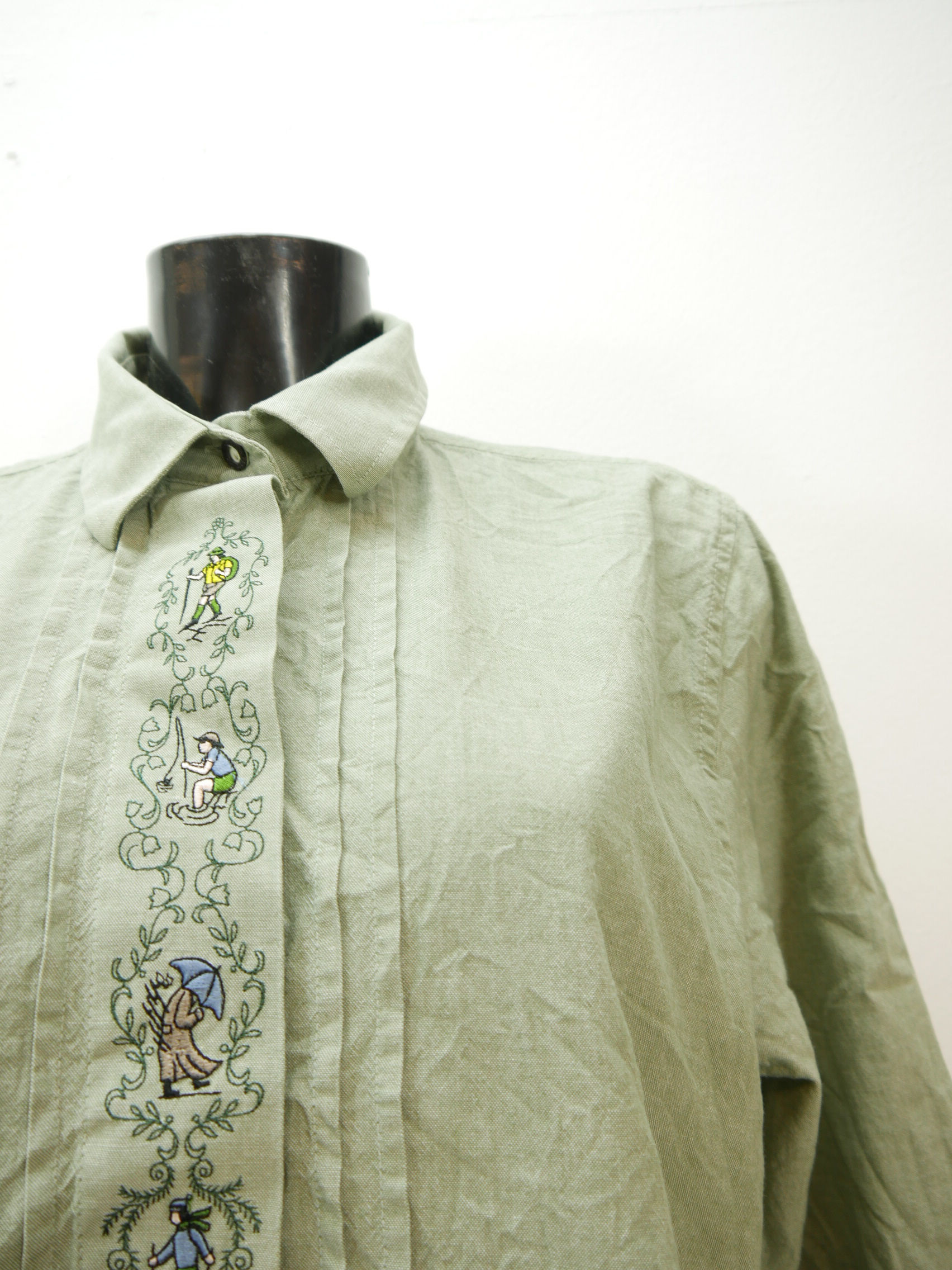 Gr.42 Trachtenbluse grün Bluse Zimm Mode Baumwolle mit Stickerei TB7223 ...