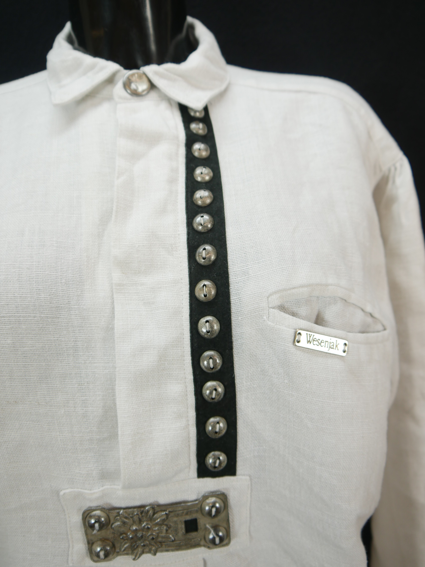 Gr.M Trachtenhemd Wesenjak Tirol weiß Leinen mit Edelweißschliese Hemd ...
